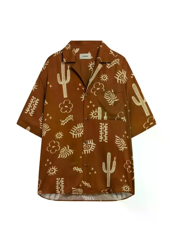 A PAPER KID Cactus Pattern Shirt - Brown
