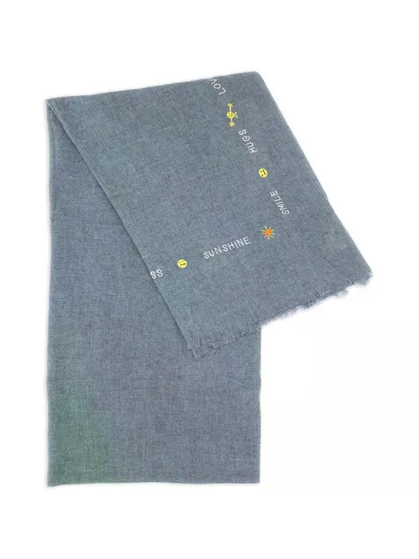 BENARAS BY CITRUS Embroidery Fringed Scarf - Blue