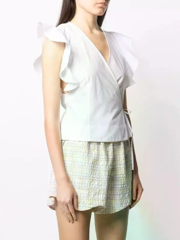 GANNI Ruffled-sleeve Wrap Top