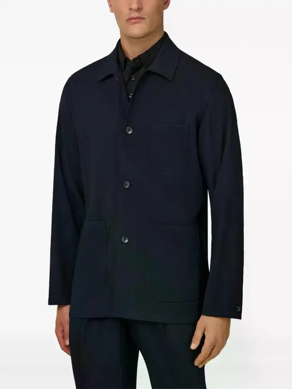 Boggi Milano Patch Pockets Wool Shirt Jacket - Blue