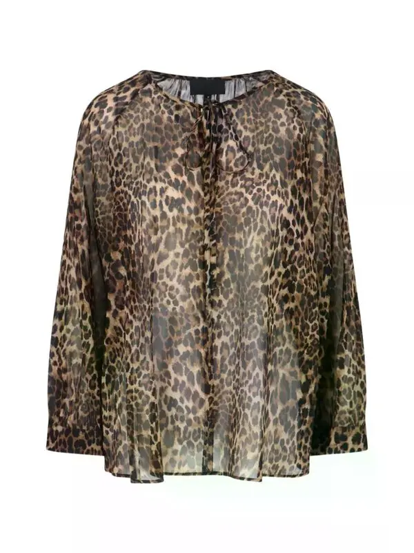 NILI LOTAN Leopard-print Tie-neck Blouse