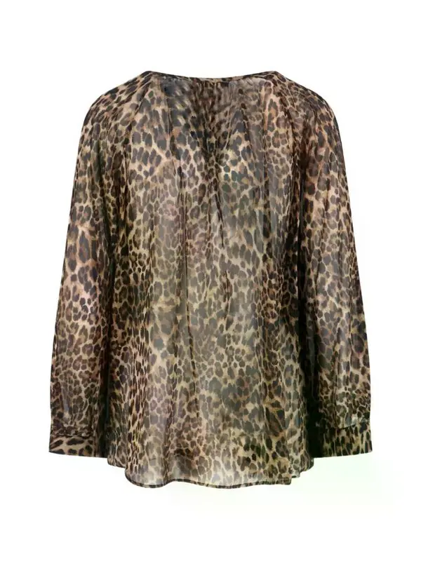 NILI LOTAN Leopard-print Tie-neck Blouse