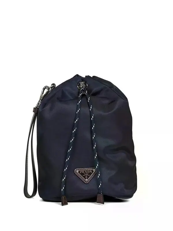 Prada Drawstring Clutch Bag With Logo - Blue