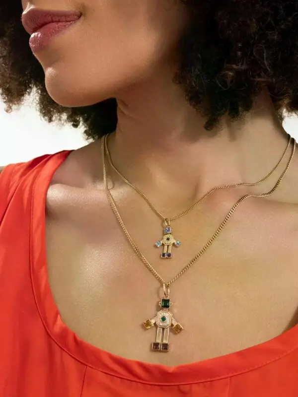 VAN ROBOT Diamond, Emerald, And Tourmaline Robot Pendant