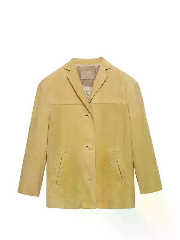 Prada Suede Caban Jacket With Notched Lapel - Yellow