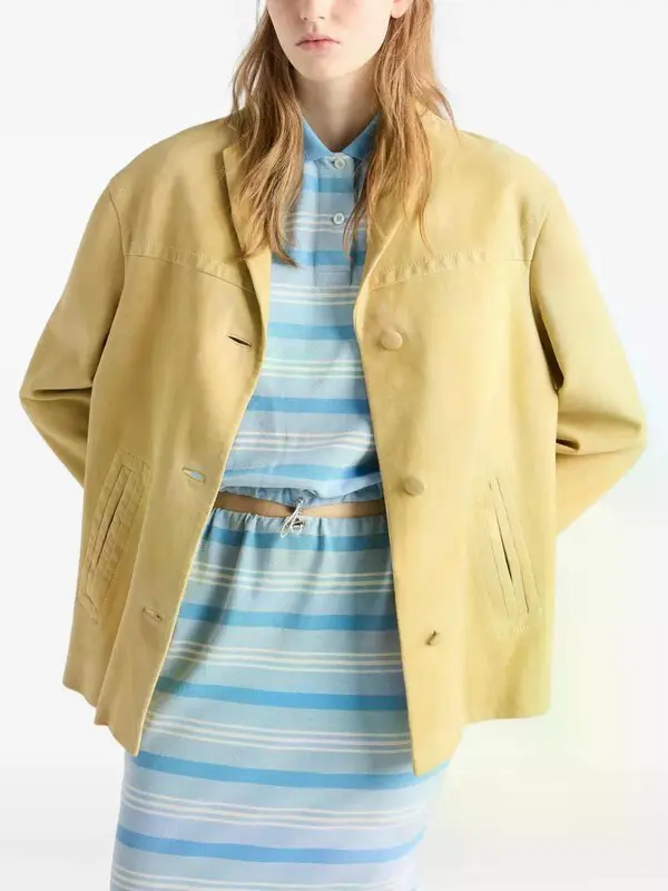 Prada Suede Caban Jacket With Notched Lapel - Yellow