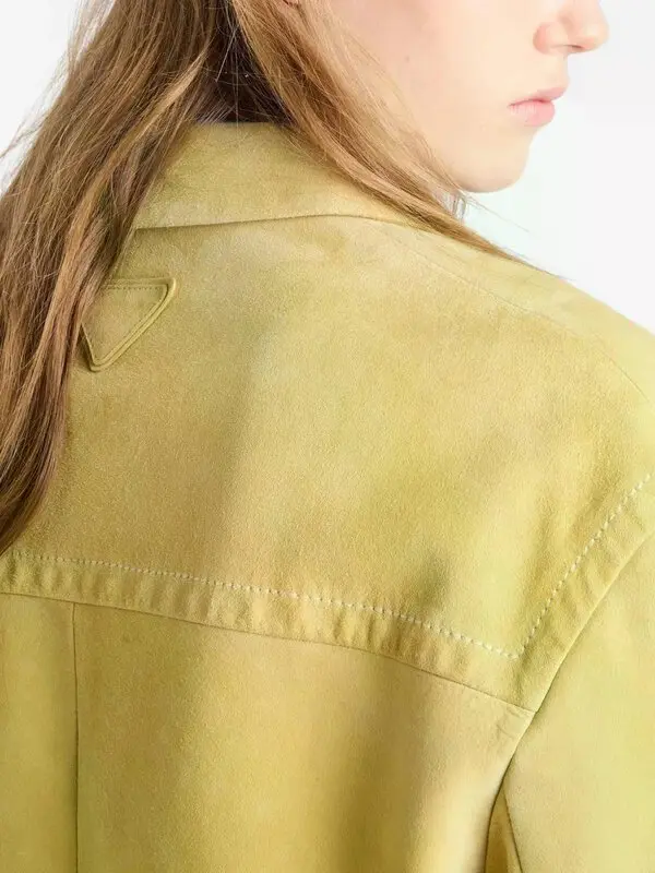 Prada Suede Caban Jacket With Notched Lapel - Yellow