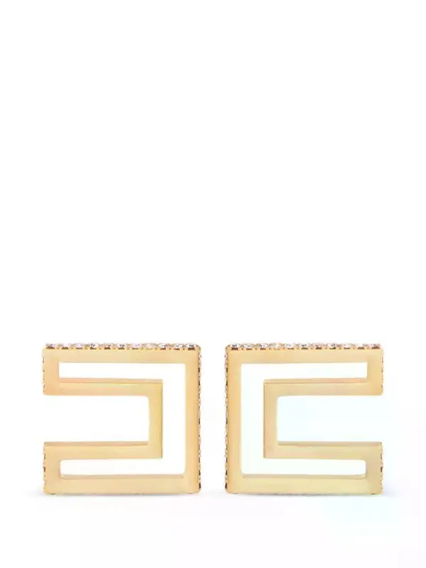 Elisabetta Franchi Finish Logo-motif Earrings With Rhinestones - Gold