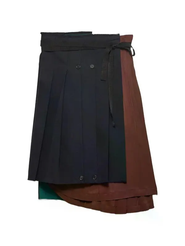 Prada Pleated Wrap Skirt With Patchwork Design - Blue