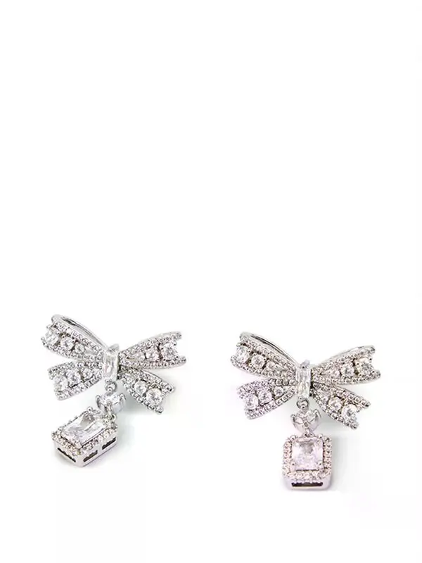 SELF-PORTRAIT Crystal Bow Drop Earrings - Silver