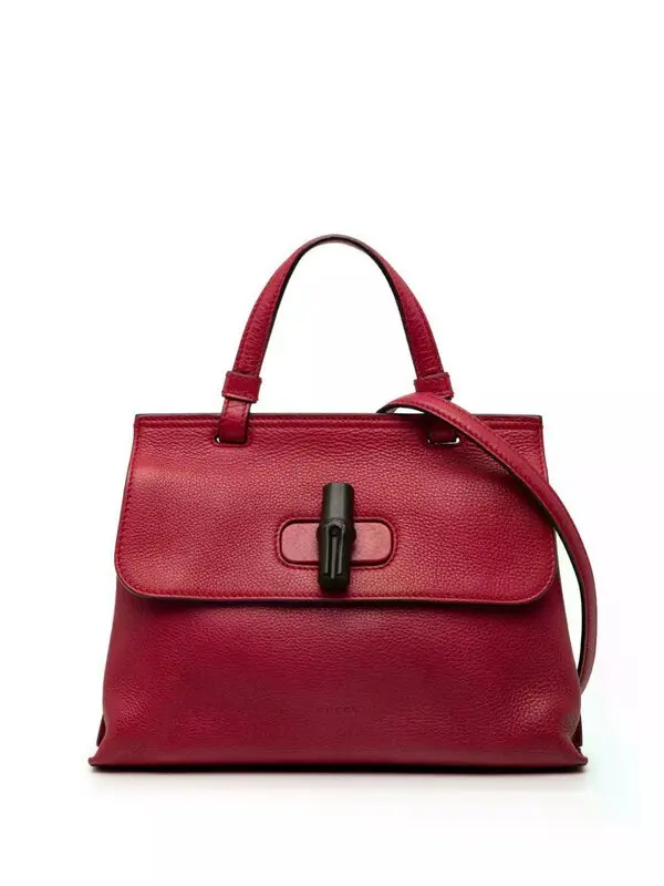 Gucci 2000-2015 Medium Leather Bamboo Daily Satchel - Red