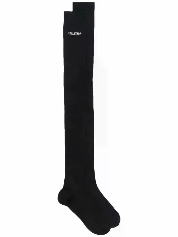 Red Valentino Logo-embroidered Thigh-high Socks - Black