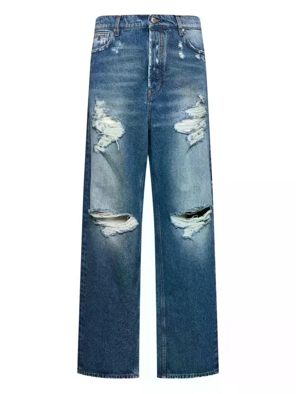 John Richmond Distressed Denim Jeans With Back Logo Print