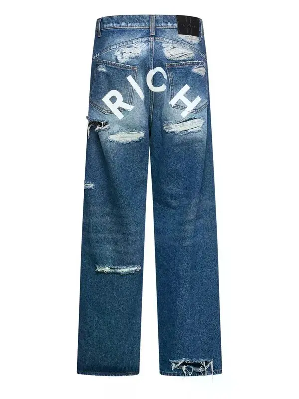John Richmond Distressed Denim Jeans With Back Logo Print
