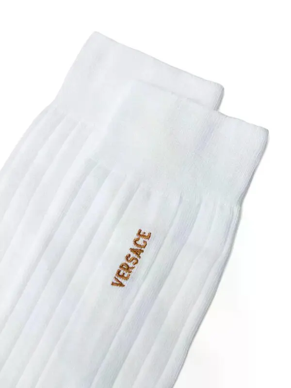 Versace Embroidered Cotton Ribbed Socks - White