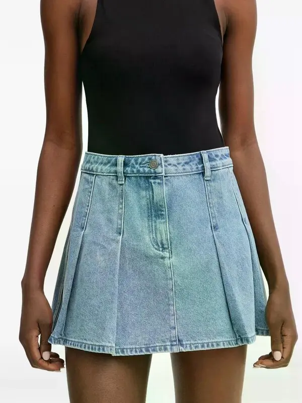 Michael Kors Pleated Denim Mini Skirt