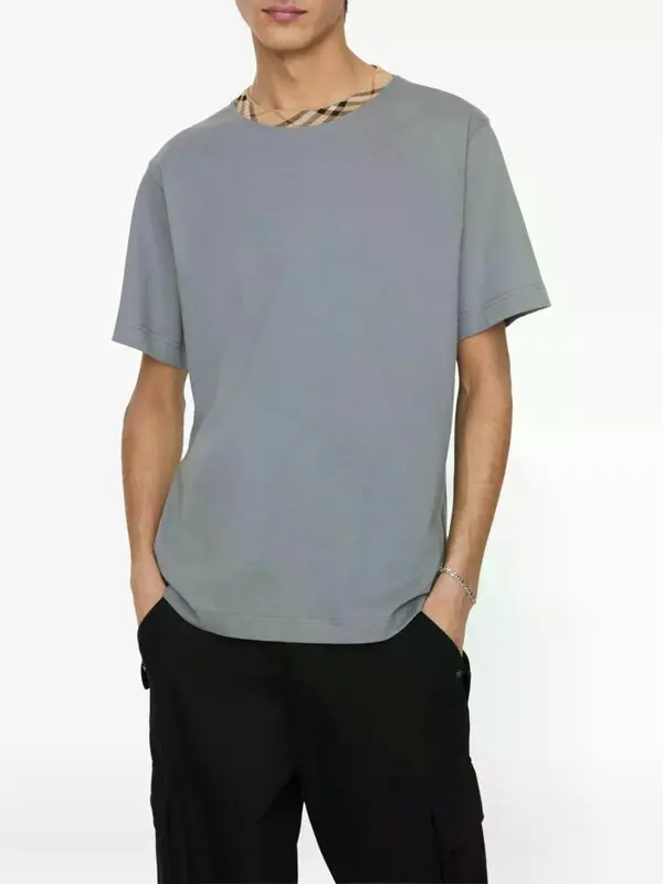 Burberry Check Trim Cotton T-shirt - Grey