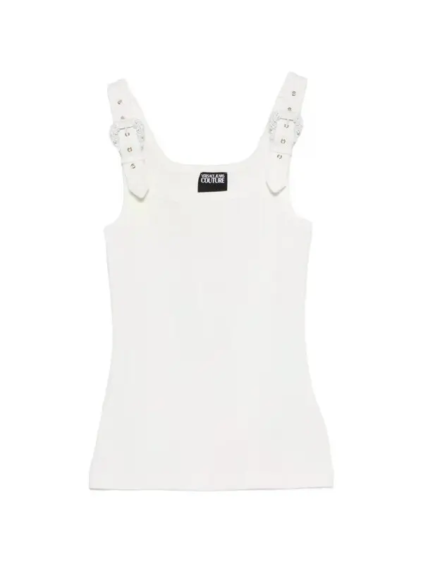 Versace Buckle-strap Ribbed Top - White