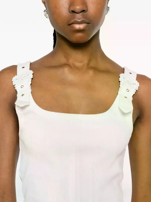 Versace Buckle-strap Ribbed Top - White