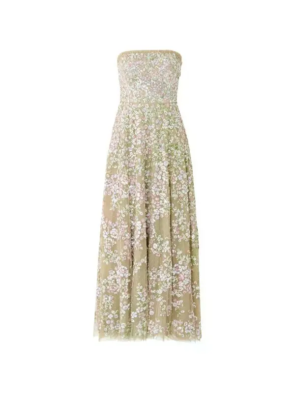 NEEDLE & THREAD Dream Garland Strapless Floral-print Maxi Dress