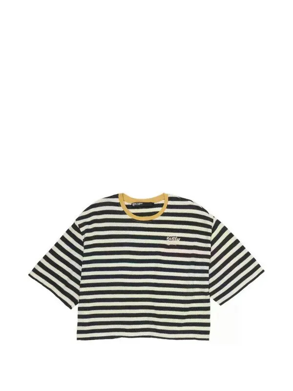 Bimba Y Lola Logo-embroidered Striped T-shirt - Black