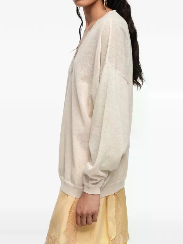 Bimba Y Lola Lace Trim V-neck Top - Neutrals