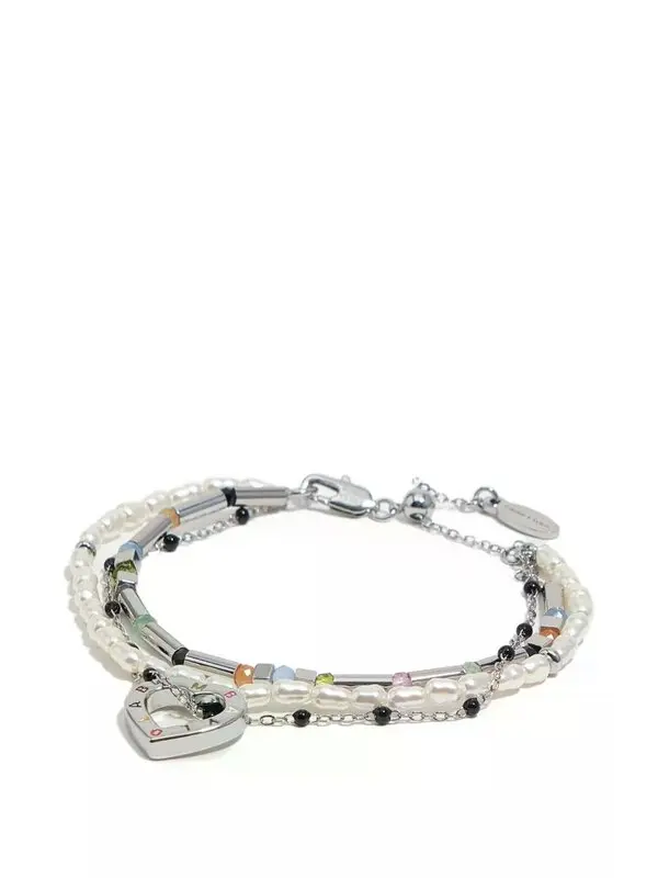 Bimba Y Lola Tone Heart Charm Beaded Bracelet With Pearl Detailing - Silver