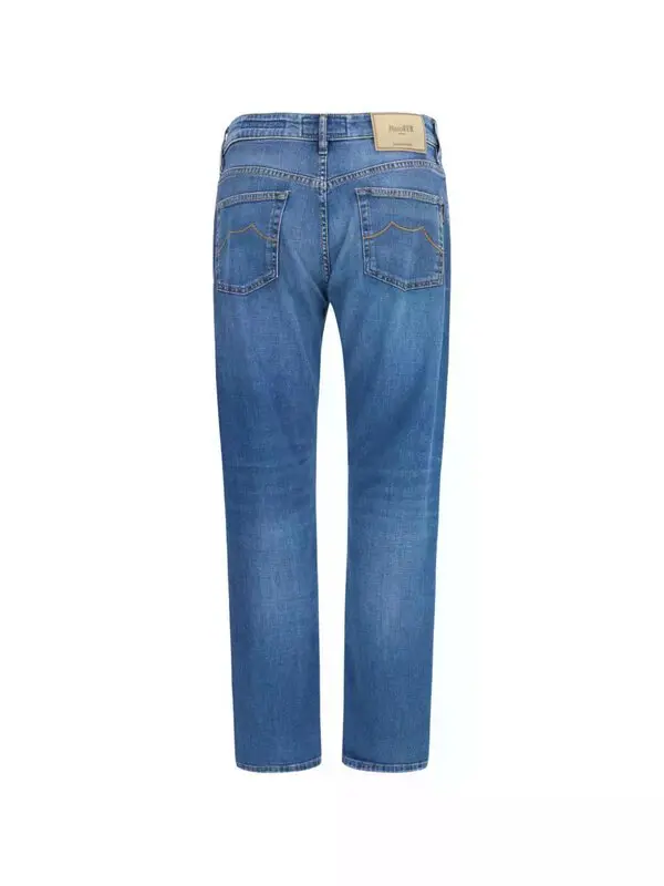 MOORER Logo-patch Straight-leg Jeans - Blue