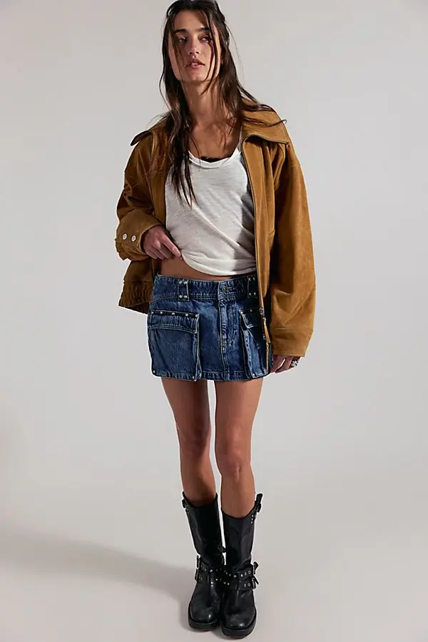 Free People We The Free Hera Studded Denim Mini Skirt