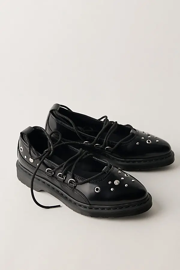 Dr. Martens Elphie Ii Hardware Wrap Leather Ballet Flats - Black