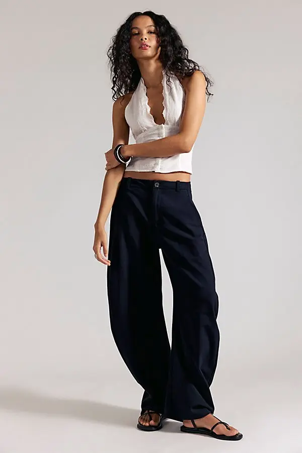 Free People Pinstripe Barrel Trousers - Black Combo