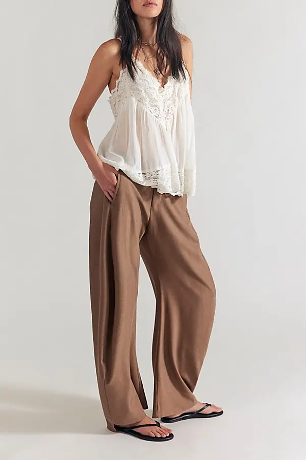 Free People Pinstripe Barrel Trousers - Cinnamon Combo
