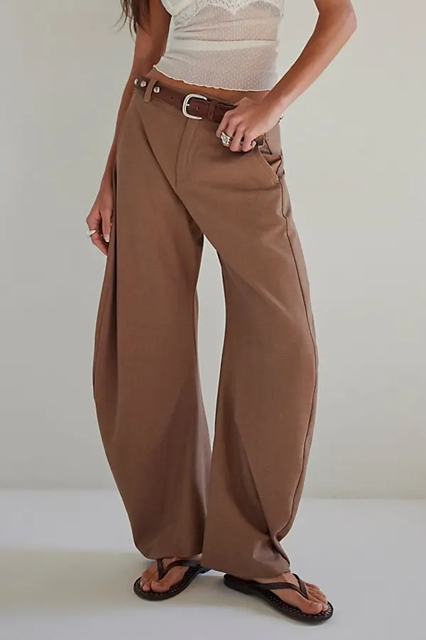 Free People Spotlight Menswear Barrel Trousers - Cinnamon Combo