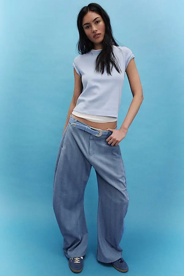 Free People Spotlight Menswear Barrel Trousers - Sky Combo