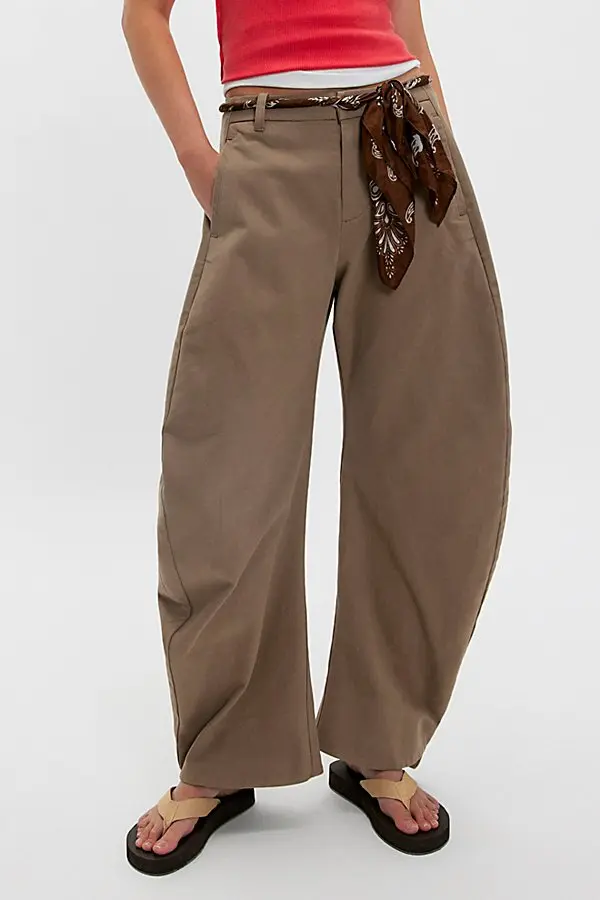 Free People Spotlight Structured Twill Barrel Trousers - Dutch Cocoa