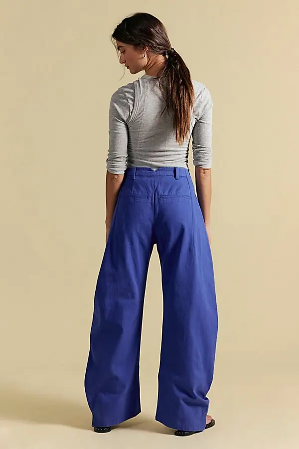 Free People Spotlight Structured Twill Barrel Trousers - True Blue