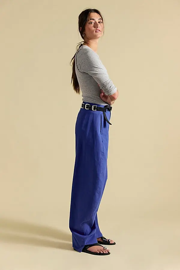 Free People Spotlight Structured Twill Barrel Trousers - True Blue