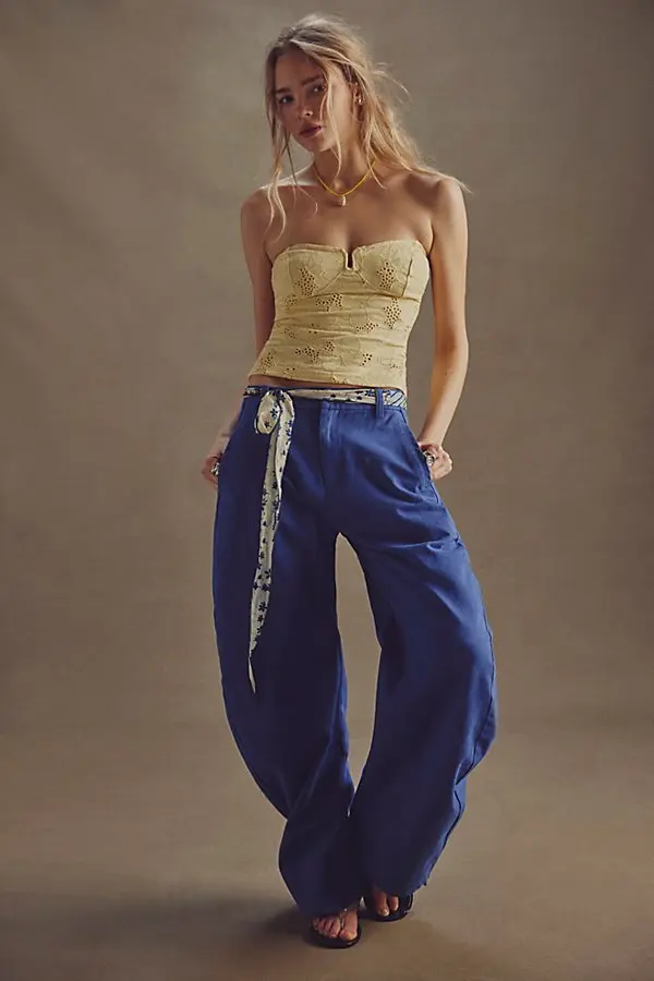 Free People Spotlight Structured Twill Barrel Trousers - True Blue