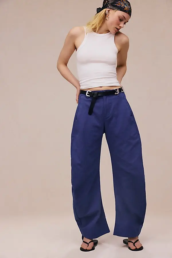 Free People Spotlight Structured Twill Barrel Trousers - True Blue