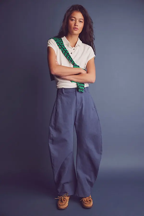 Free People Spotlight Structured Twill Barrel Trousers - True Blue