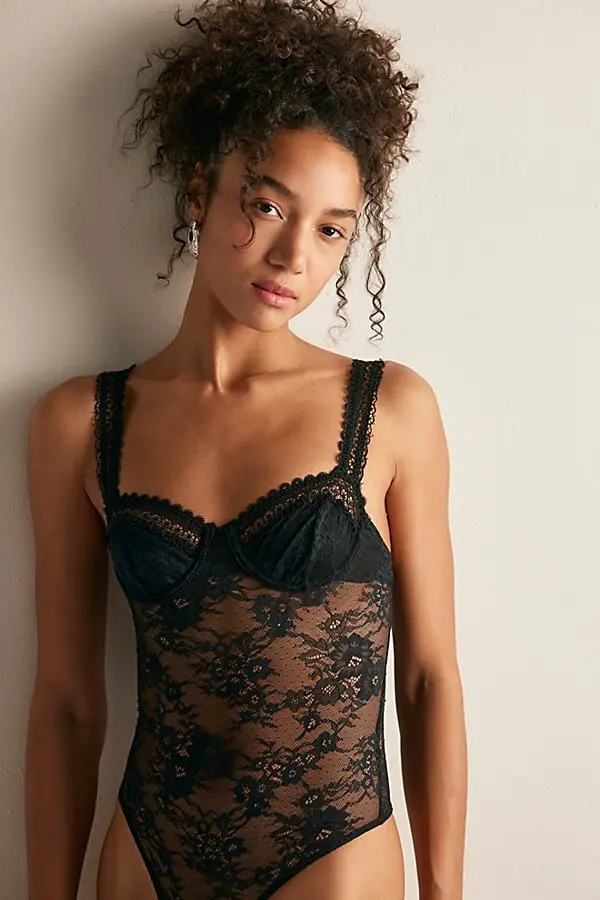 Free People Lace Bodysuit - Black