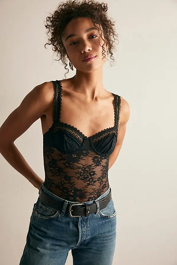 Free People Lace Bodysuit - Black