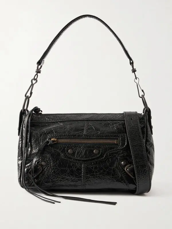 Balenciaga Le City Moto Mini Crinkled-leather Shoulder Bag