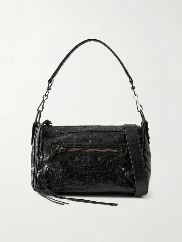 Balenciaga Le City Moto Mini Crinkled-leather Shoulder Bag - Black
