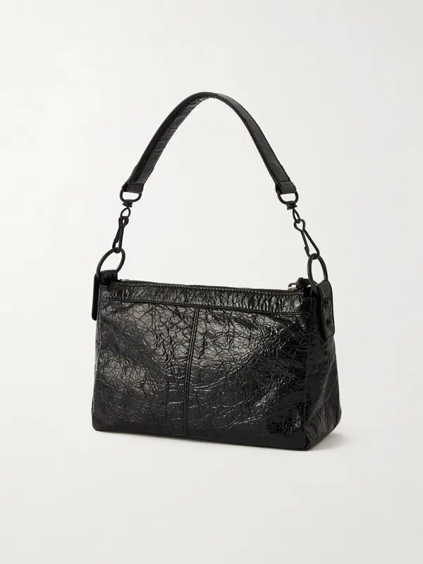 Balenciaga Le City Moto Mini Crinkled-leather Shoulder Bag - Black