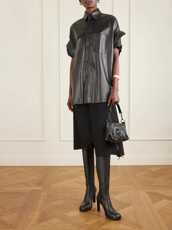 Balenciaga Le City Moto Mini Crinkled-leather Shoulder Bag - Black