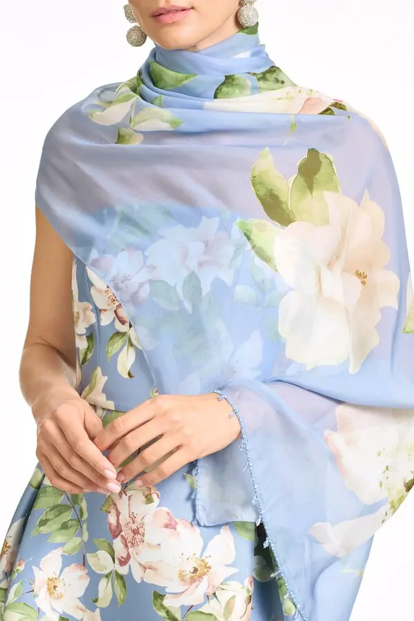 Sachin & Babi Emmy Sky Blue Floral Silk Chiffon Scarf - Twilight Soiree