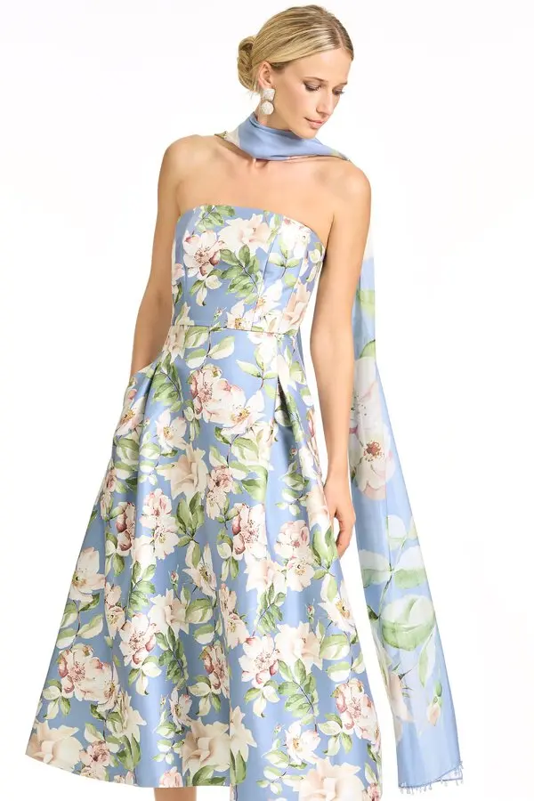 Sachin & Babi Emmy Sky Blue Floral Silk Chiffon Scarf - Twilight Soiree