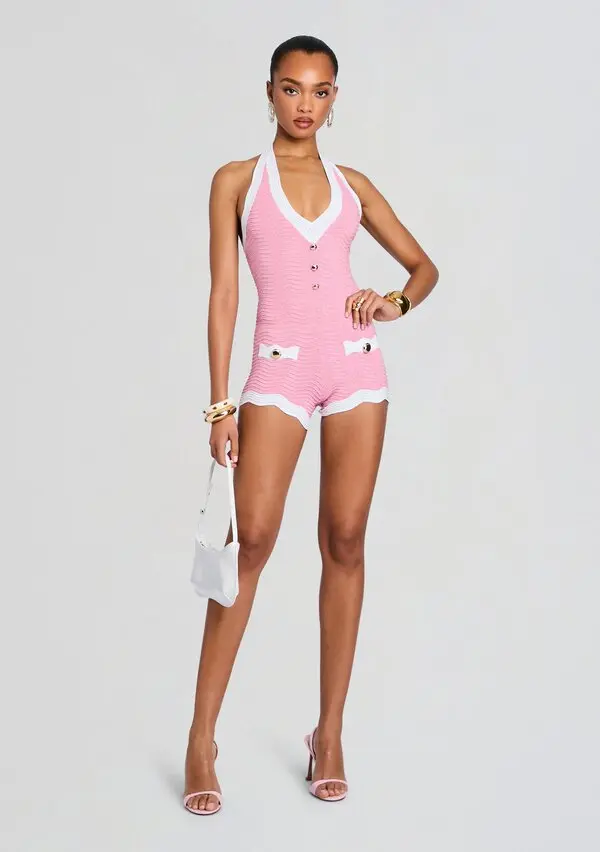 Retrofete Jayde Knit Romper - Metall Flamingo/wht