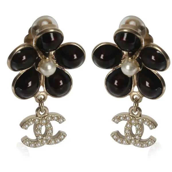 Chanel Gold Plated Gripoix & Faux Pearl Flower Earrings - Gold_plated